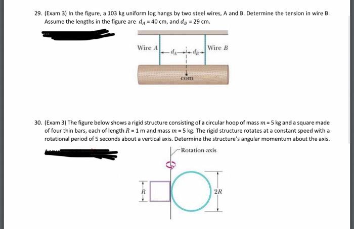 Solved 29. (Exam 3) In the figure, a 103 kg uniform log | Chegg.com