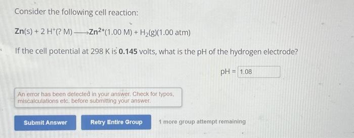 Solved Consider the following cell reaction: | Chegg.com