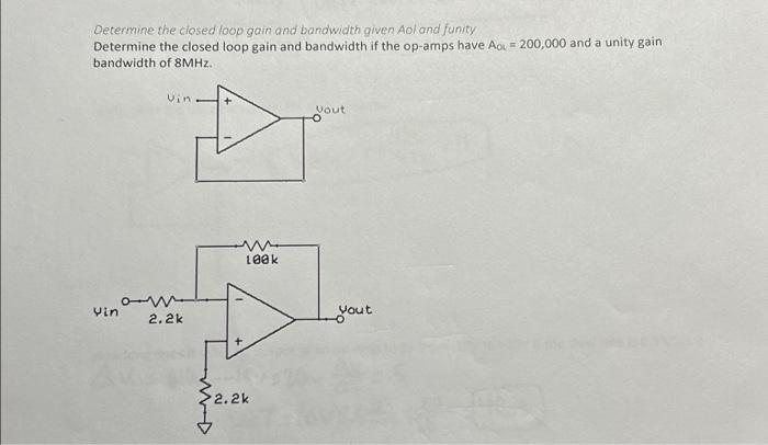 Solved Determine the closed loop gain and bandwidth given | Chegg.com