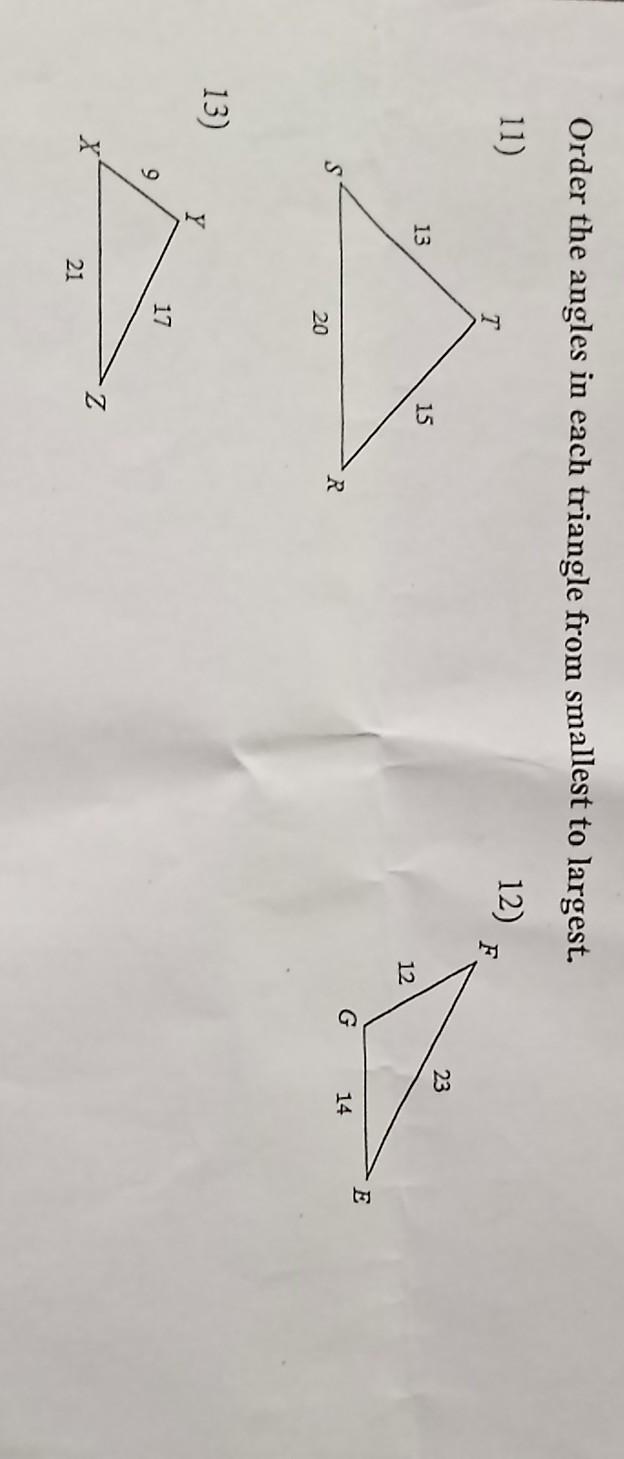 Solved Order the angles in each triangle from smallest to | Chegg.com