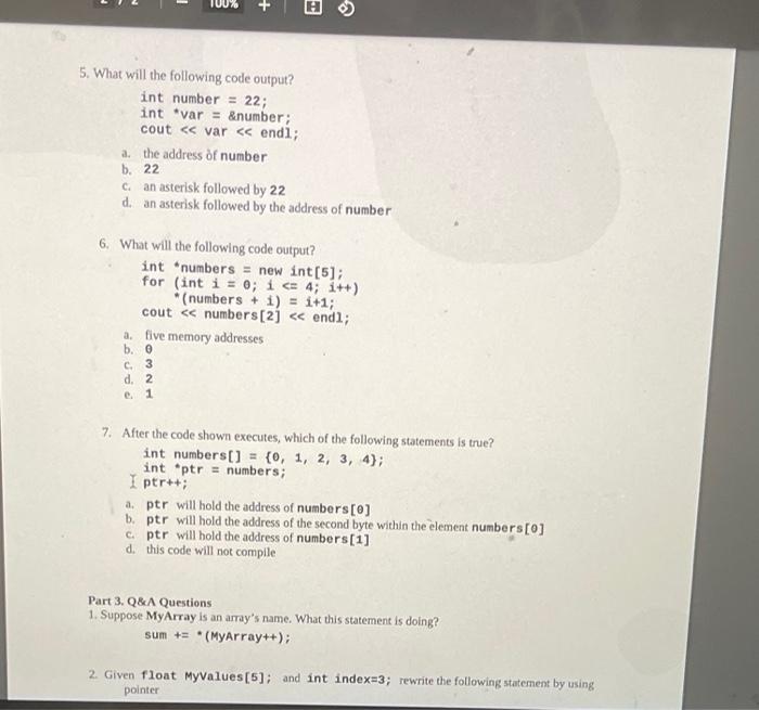 Solved + + 5. What will the following code output? int | Chegg.com