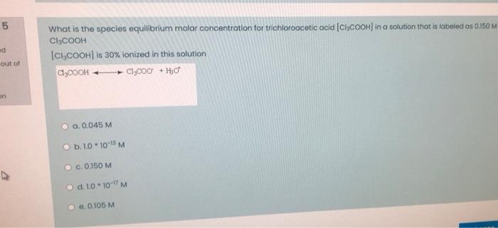 Solved 5 What is the species equilibrium molar concentration | Chegg.com