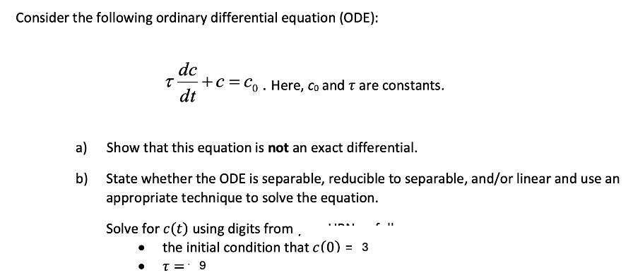 Solved Consider the following ordinary differential equation | Chegg.com