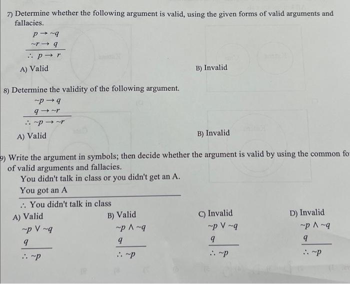 Solved 7) Determine whether the following argument is valid, | Chegg.com