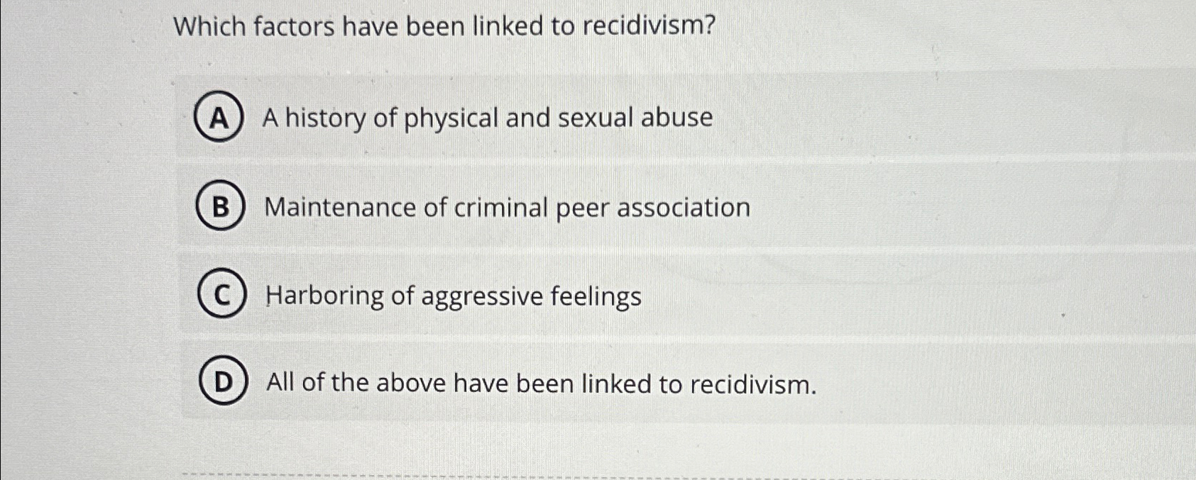 Solved Which factors have been linked to recidivism?A | Chegg.com