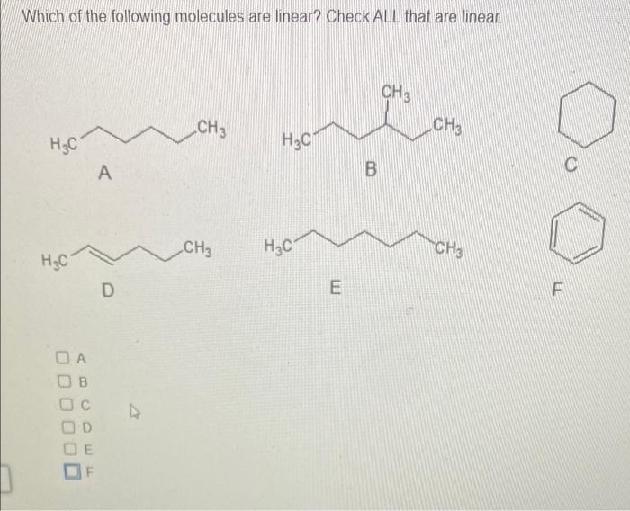 Solved Which of the following molecules are linear? Check | Chegg.com
