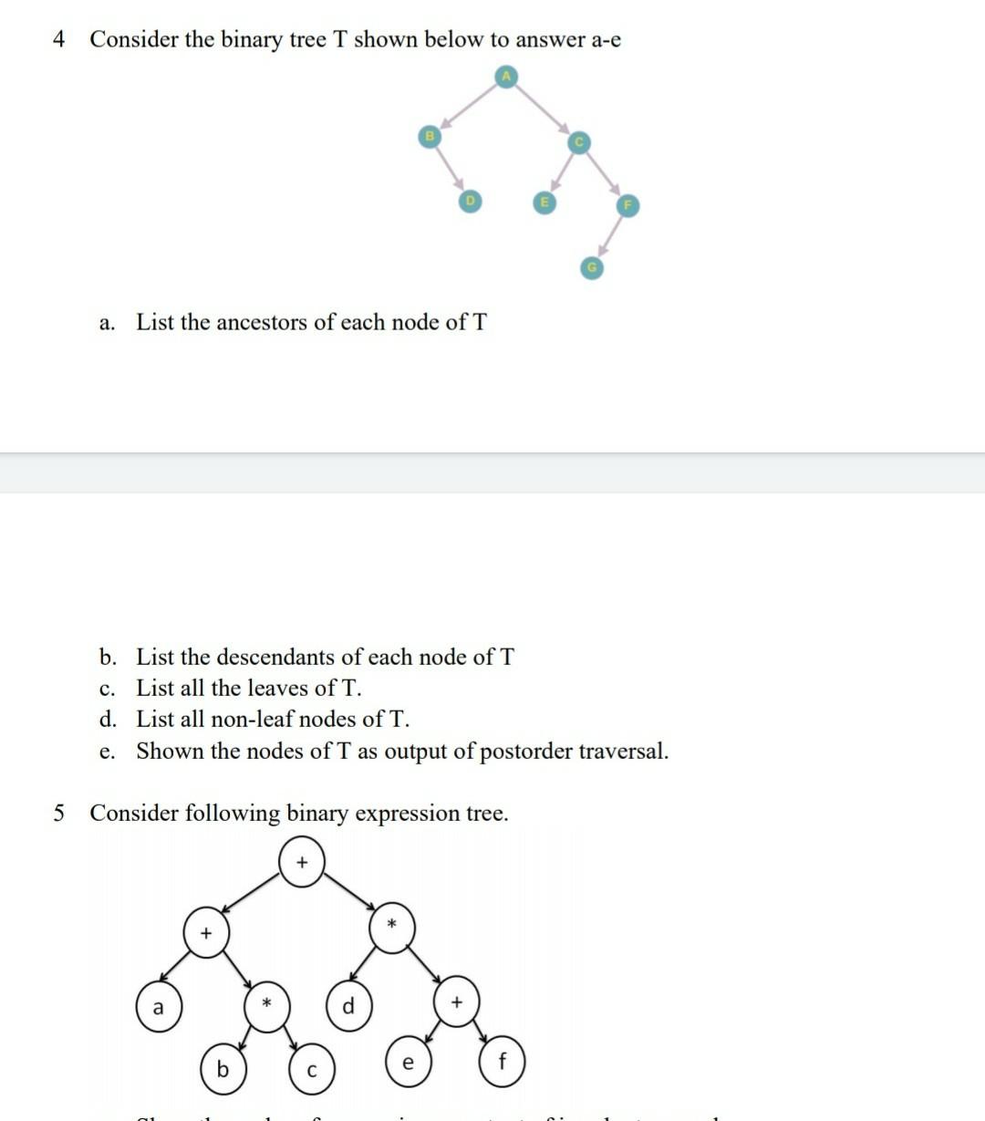 Solved 4 Consider the binary tree T shown below to answer | Chegg.com
