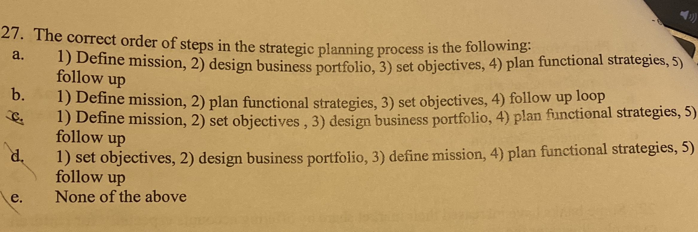 Solved The correct order of steps in the strategic planning | Chegg.com