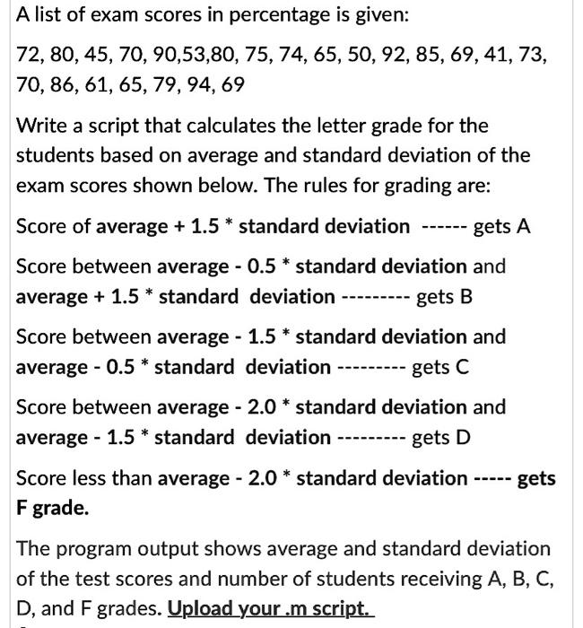 Solved A List Of Exam Scores In Percentage Is Given
