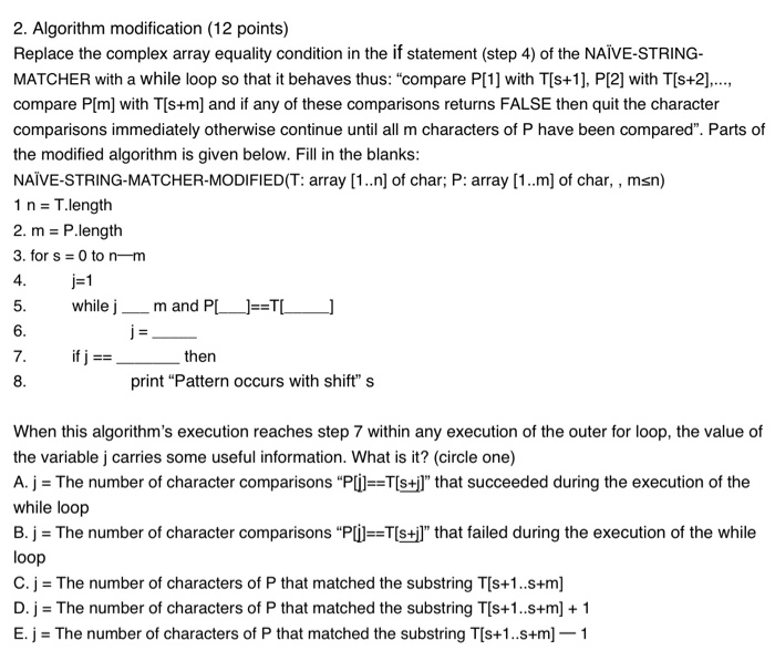 2. Algorithm modification (12 points) Replace the | Chegg.com