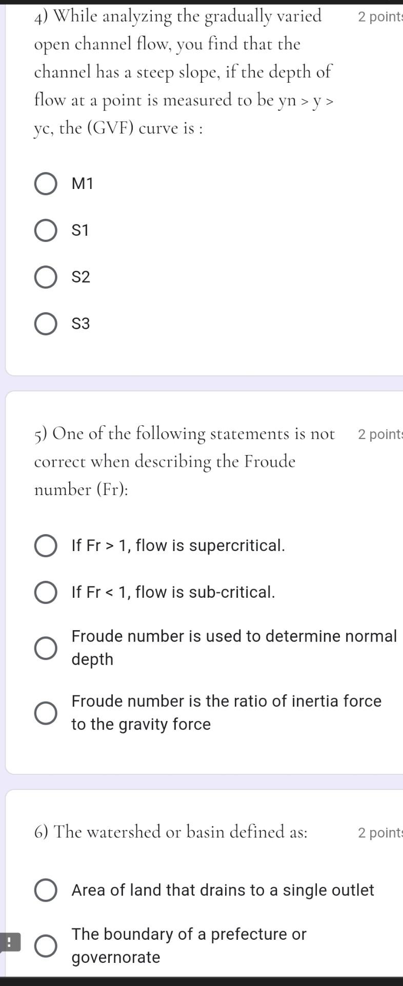 Solved 2 points 4) While analyzing the gradually varied open | Chegg.com