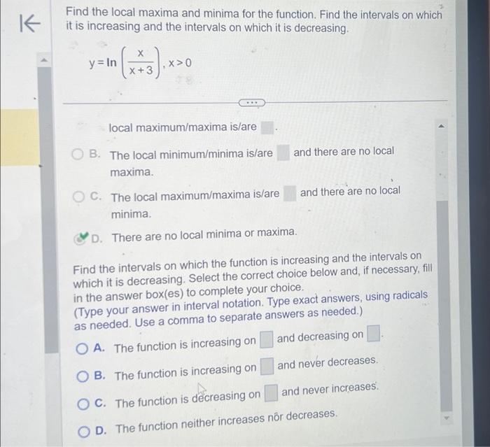Solved Find the local maxima and minima for the function. | Chegg.com