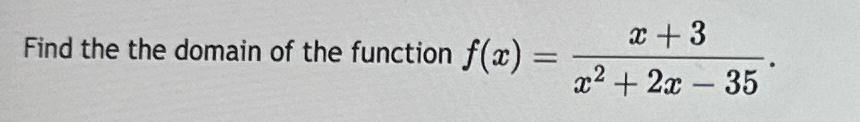Solved Find the the domain of the function f(x)=x+3x2+2x-35 | Chegg.com