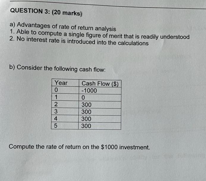 Solved a) Advantages of rate of return analysis 1. Able to | Chegg.com
