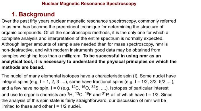 Solved Nuclear Magnetic Resonance Spectroscopy 1. Background | Chegg.com