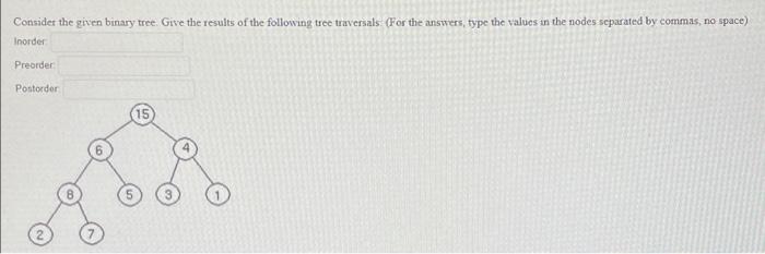 Solved Consider the given binary tree. Give the results of | Chegg.com