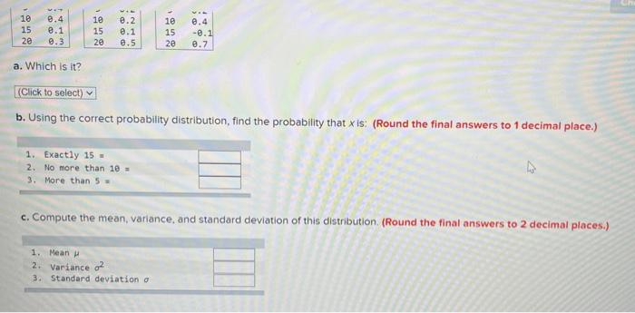 Solved The three tables listed below show random variables | Chegg.com