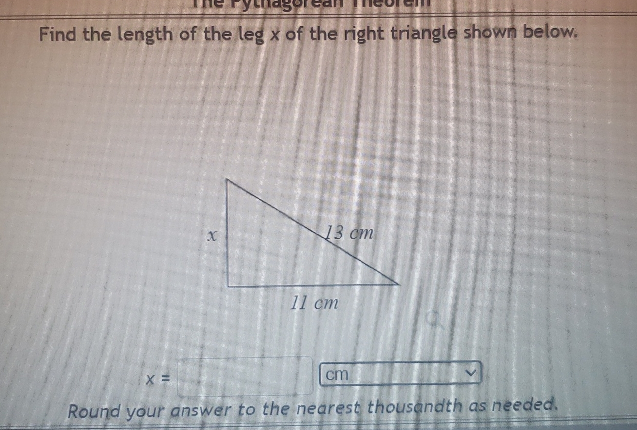 Solved Find The Length Of The Leg X ï Of The Right Triangle Chegg