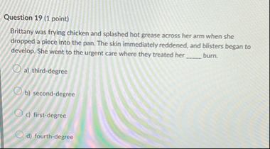 Solved Question 19 (1 ﻿point)Brittany was frying chicken and | Chegg.com