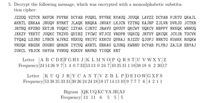 Solved 5. Decrypt the following message, which was encrypted | Chegg.com