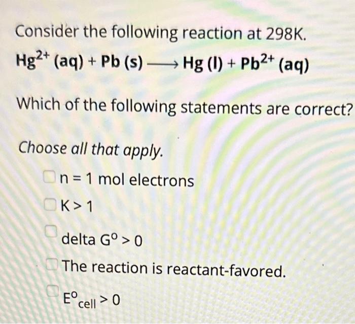 Solved Consider the following reaction at 298 K. | Chegg.com