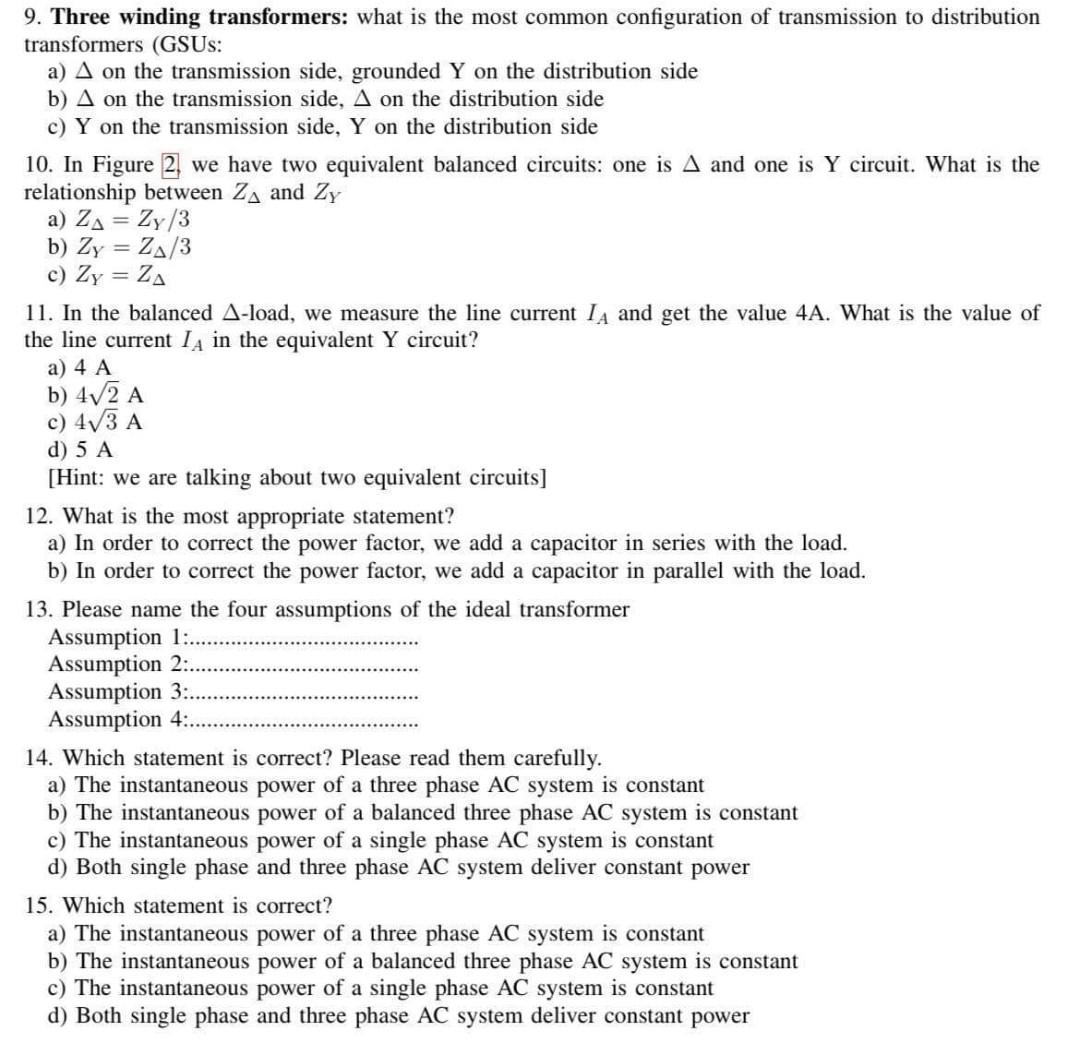Solved 9. Three winding transformers: what is the most | Chegg.com