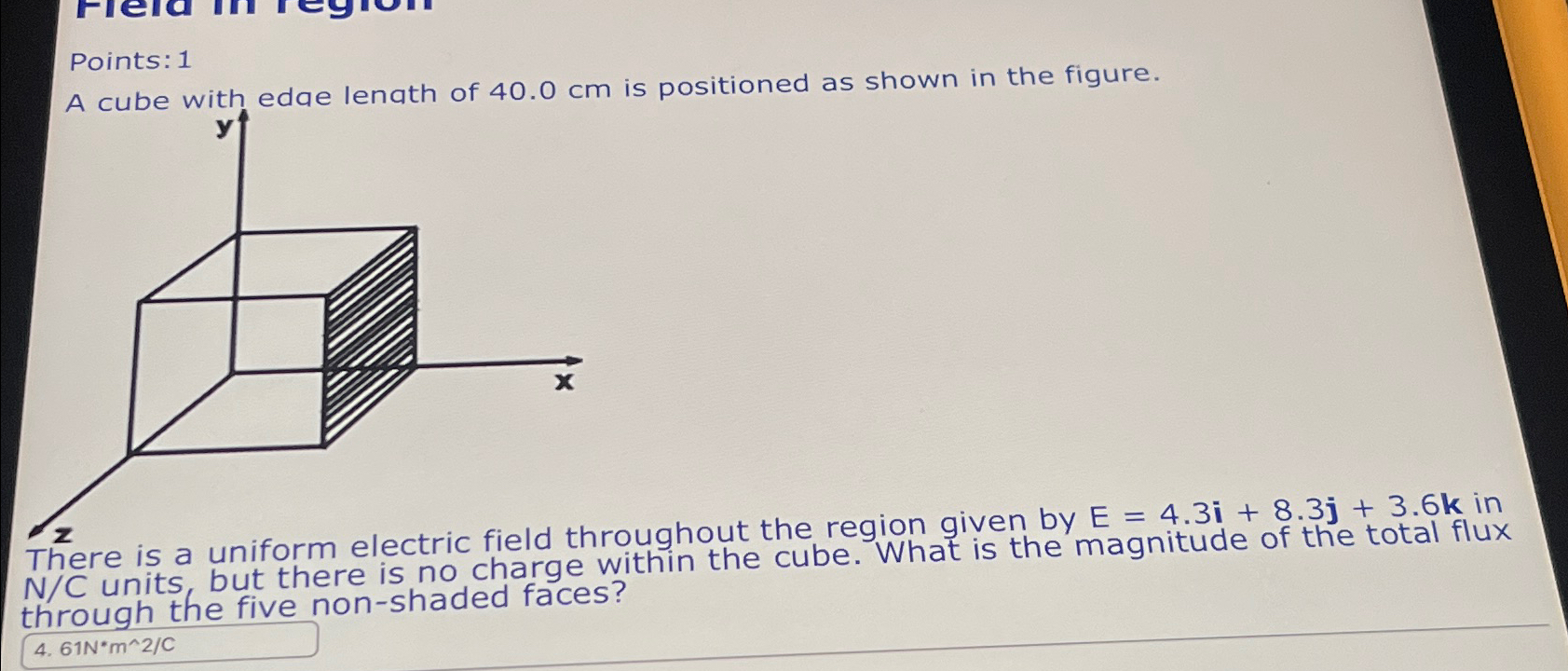 Solved Points: 1A cube with edae lenath of 40.0cm ﻿is | Chegg.com