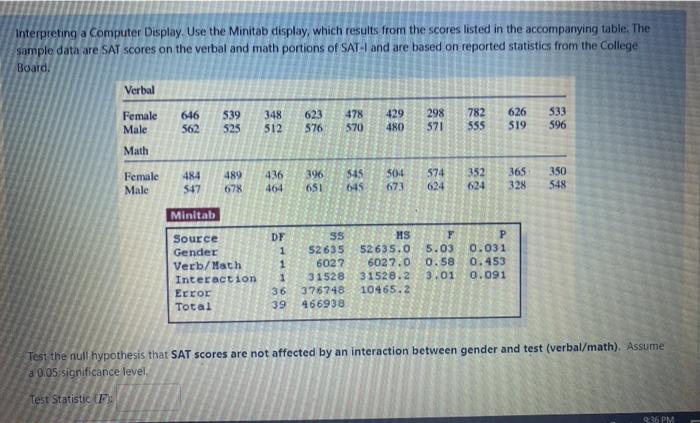 Solved Interpreting a Computer Display. Use the Minitab | Chegg.com