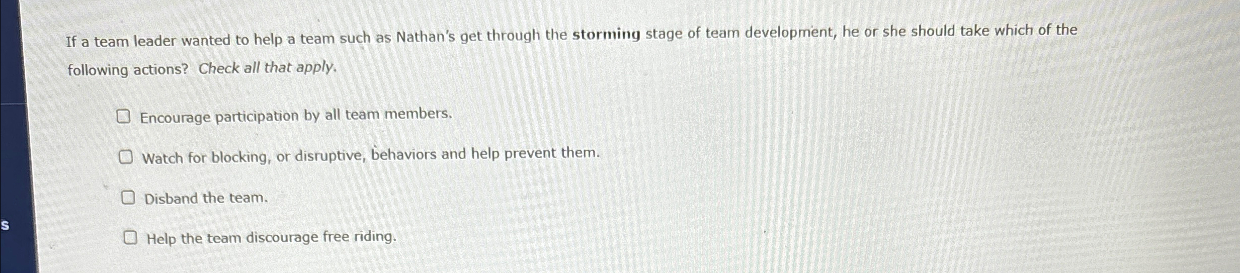 Solved If a team leader wanted to help a team such as | Chegg.com