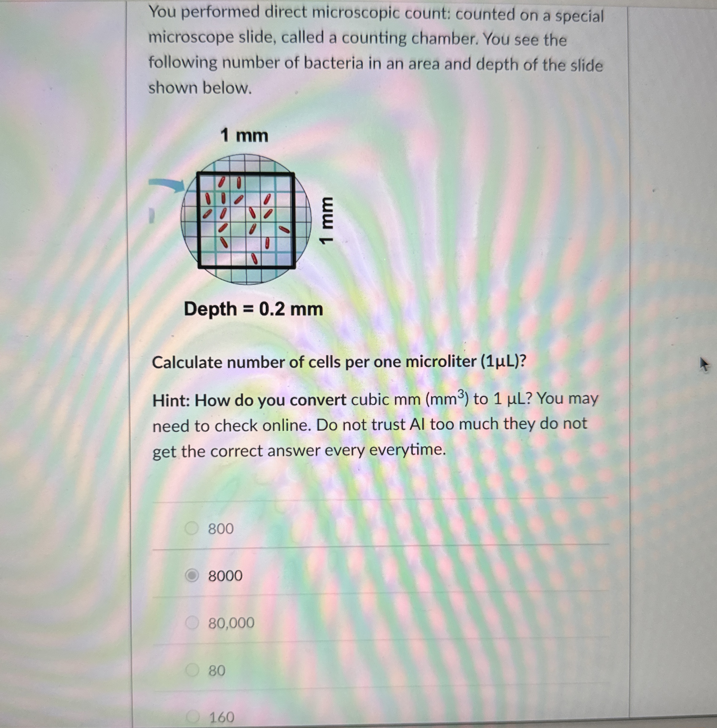 Solved You performed direct microscopic count: counted on a | Chegg.com