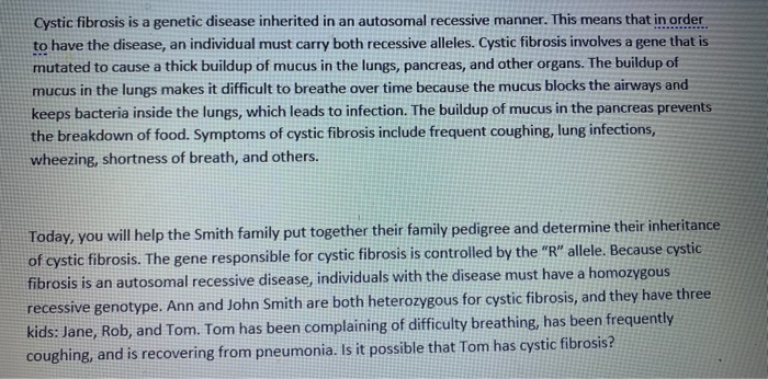 Solved Cystic fibrosis is a genetic disease inherited in an | Chegg.com
