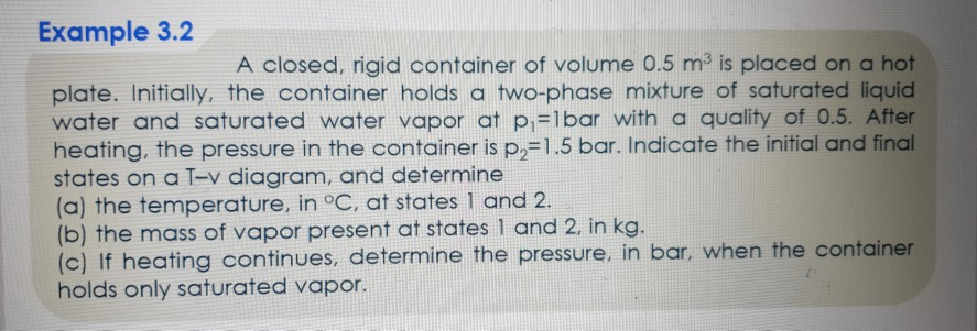 Solved Example 3.2 A closed, rigid container of volume 0.5 m | Chegg.com