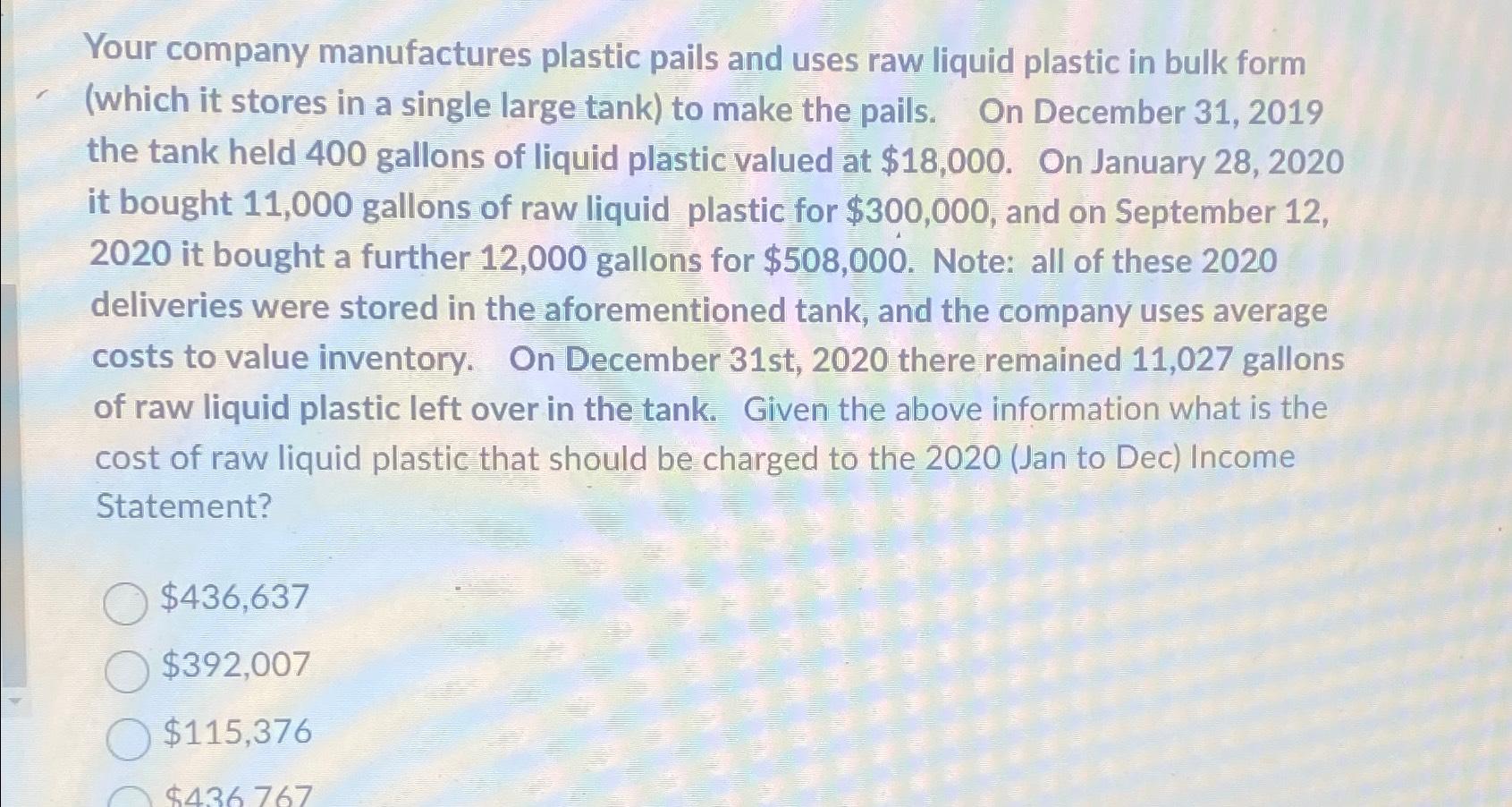 Solved Your company manufactures plastic pails and uses raw | Chegg.com