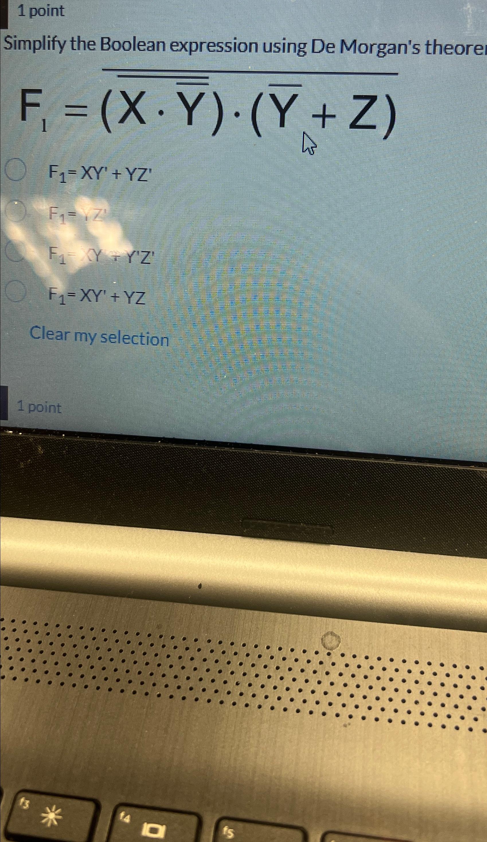 Solved 1 ﻿pointSimplify the Boolean expression using De | Chegg.com