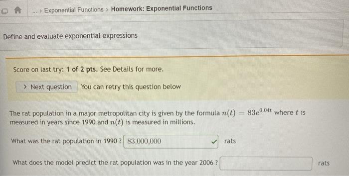 Solved --> Exponential Functions > Homework: Exponential | Chegg.com