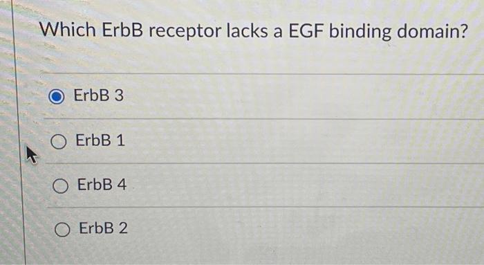 Solved Which ErbB receptor lacks a EGF binding domain? ErbB | Chegg.com