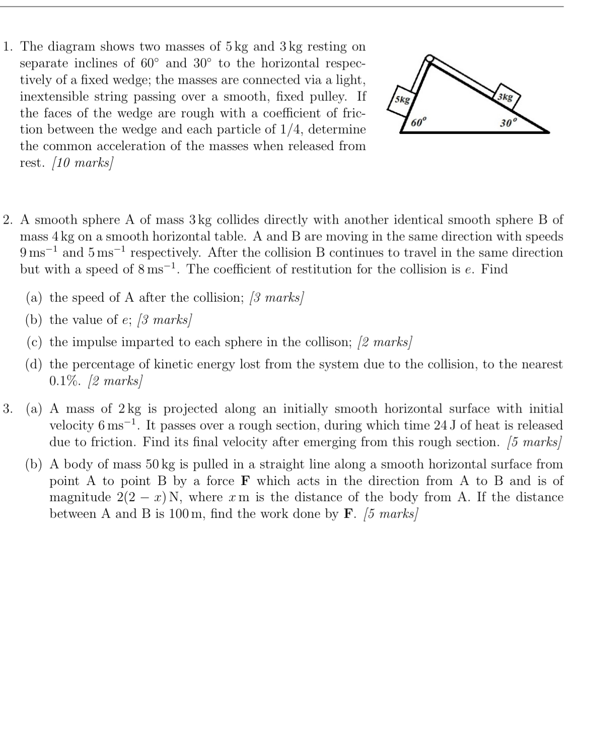 Solved The diagram shows two masses of 5 ﻿kg and 3 ﻿kg | Chegg.com