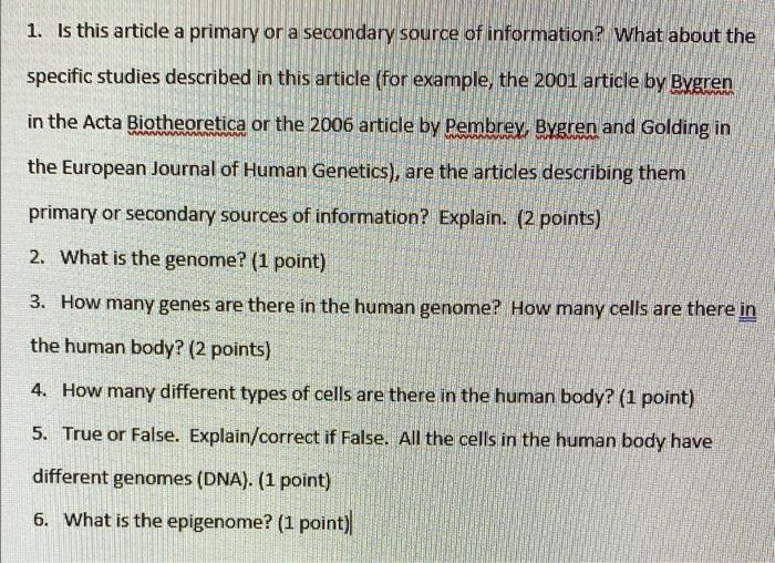 Solved 1. Is this article a primary or a secondary source of | Chegg.com