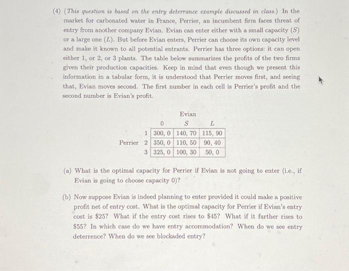 Solved (4) (This question is based on the entry deterrance | Chegg.com