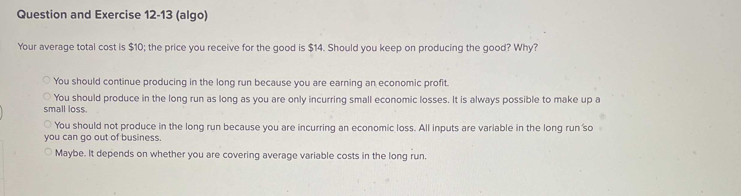 Solved Question and Exercise 12-13 (algo)Your average total | Chegg.com