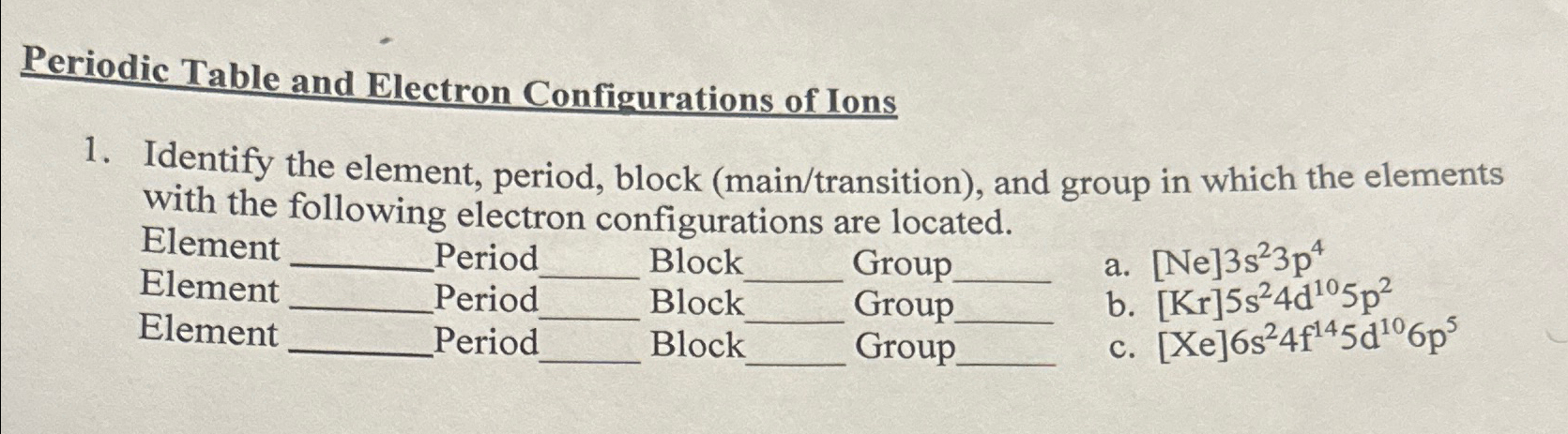 Solved Periodic Table and Electron Configurations of | Chegg.com