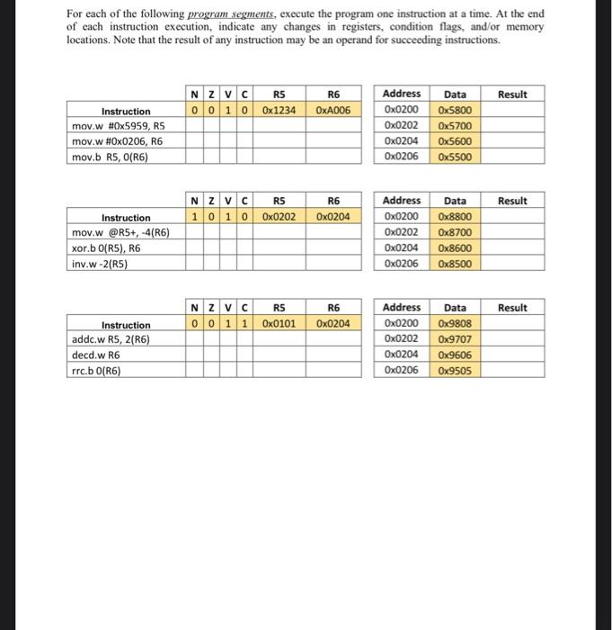 Solved For each of the following program segments, execute | Chegg.com