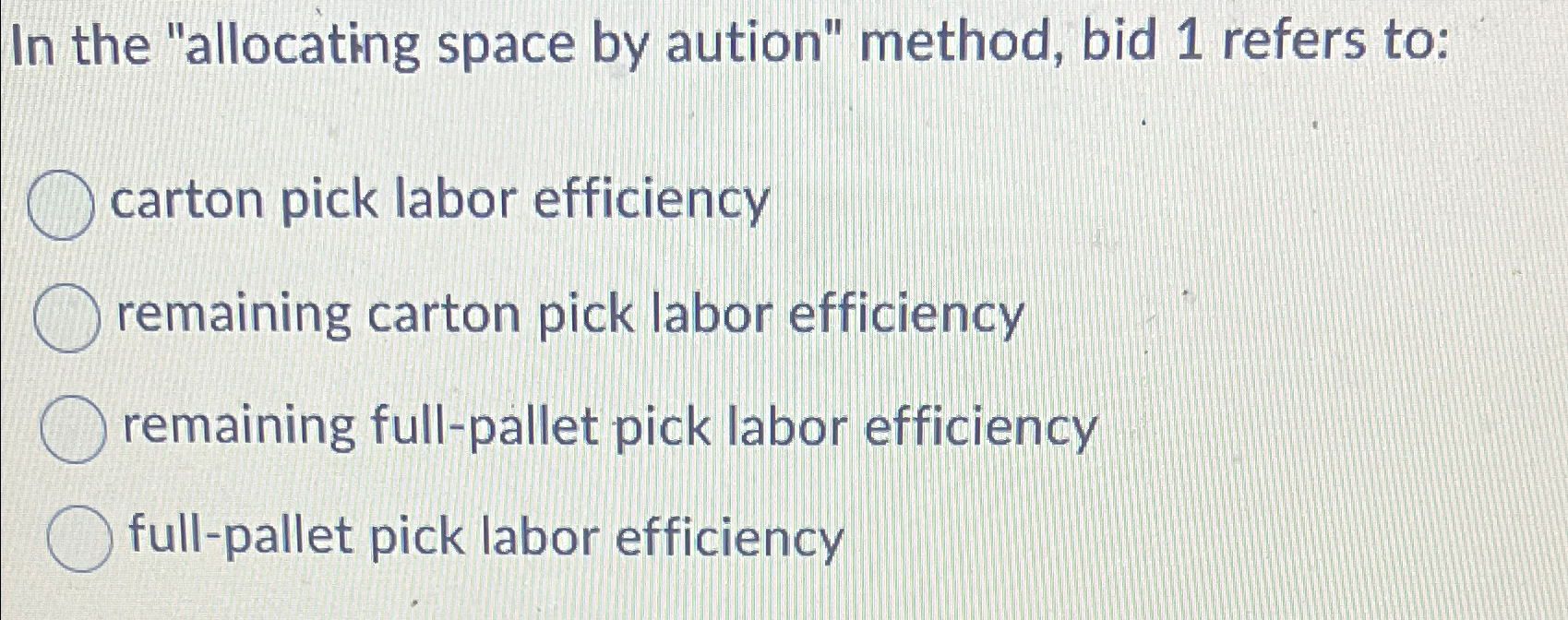 Solved In the "allocating space by aution" method, bid 1 | Chegg.com