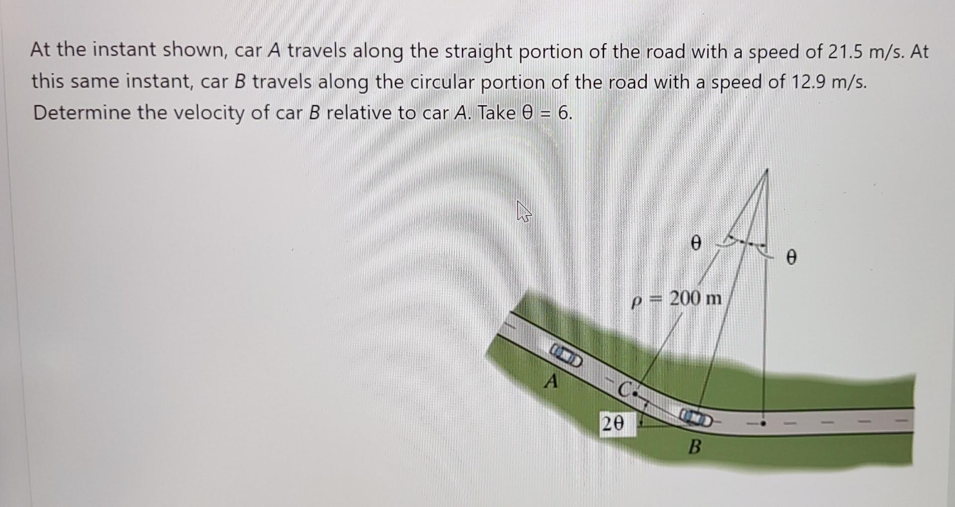 Solved At the instant shown, car A travels along the | Chegg.com