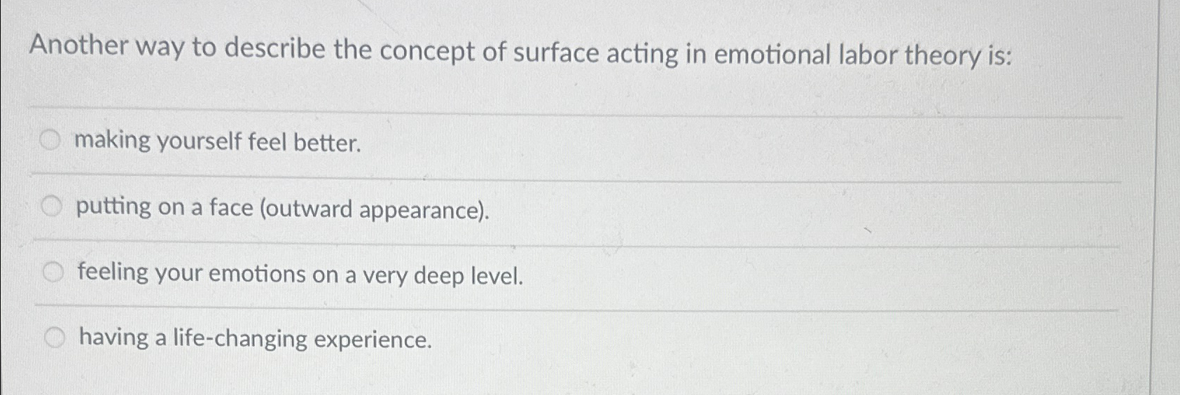 Solved Another way to describe the concept of surface acting | Chegg.com