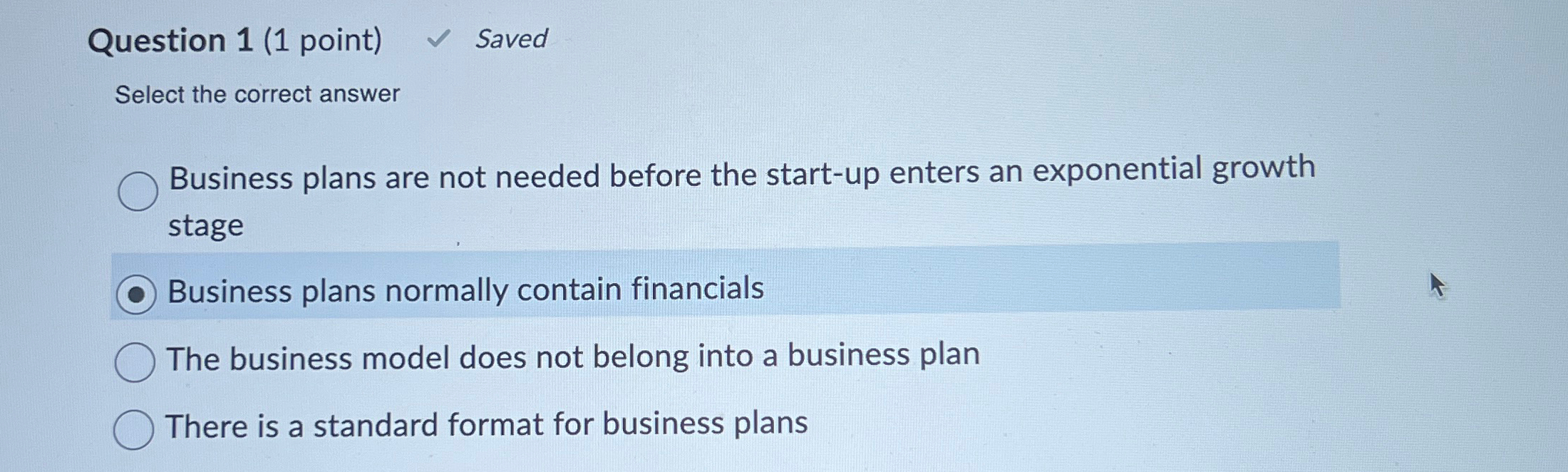 Solved Question 1 (1 ﻿point) ﻿SavedSelect the correct | Chegg.com