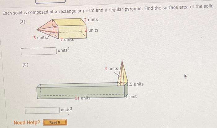 Solved Each solid is composed of a rectangular prism and a | Chegg.com