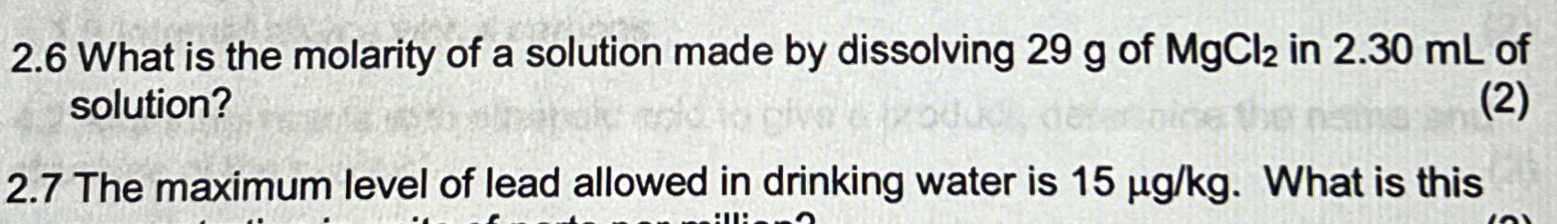 Solved What is the molarity of a solution made by dissolving | Chegg.com