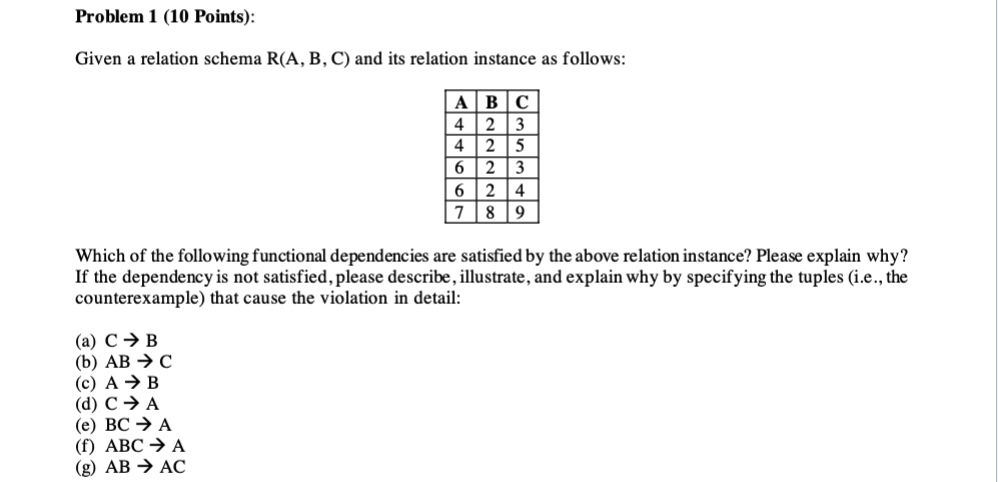 Solved Problem 1. ﻿Given a relation schema R(A, ﻿B, ﻿C) ﻿and | Chegg.com