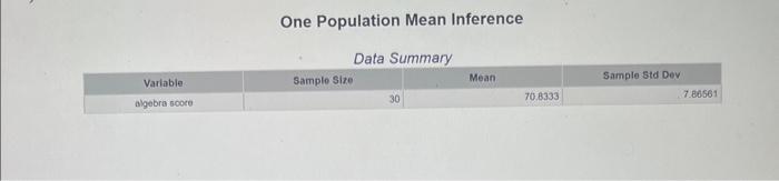 Solved One Population Mean Inference